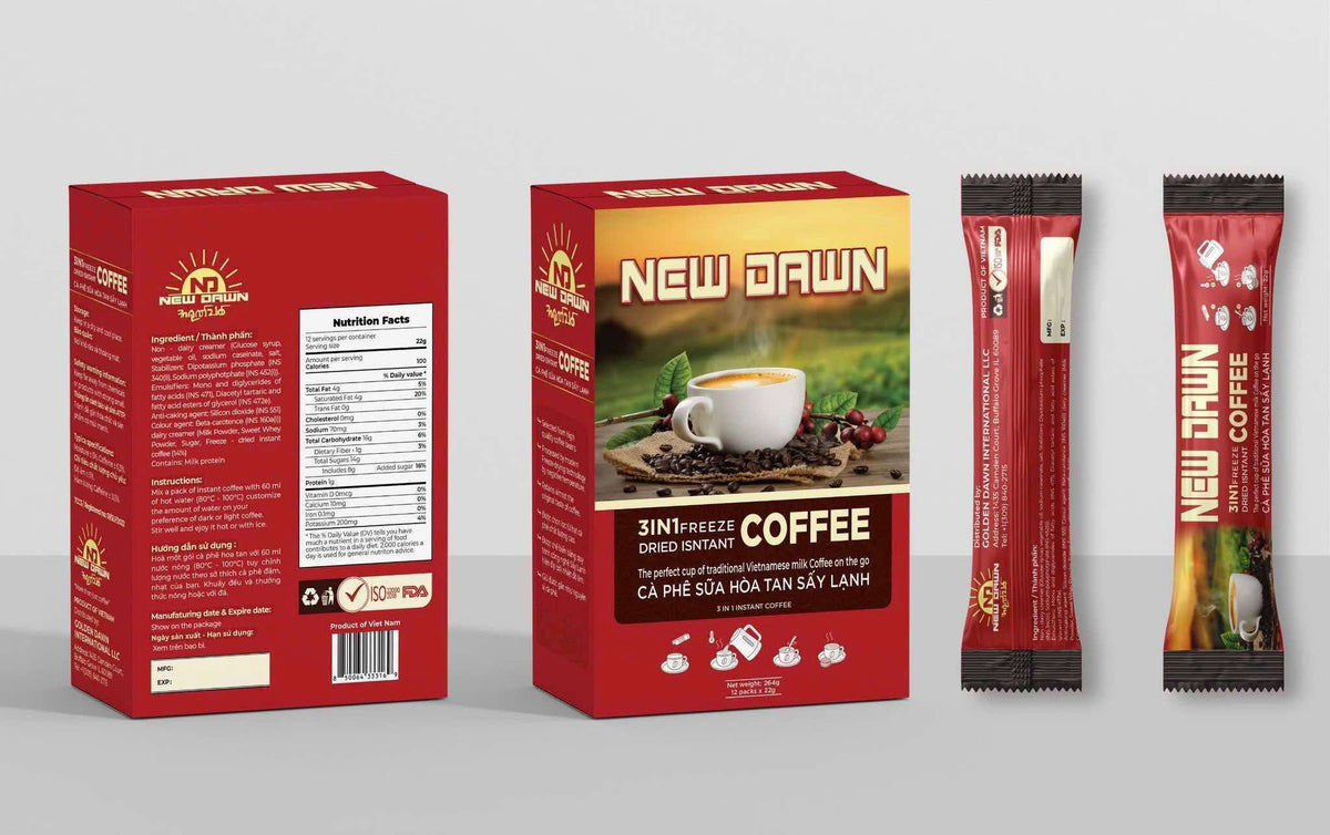 New Dawn 3 in 1 Instant Freeze- Dried Coffee (အာ ရုံ သစ် အသင့် ဖျော် က ...
